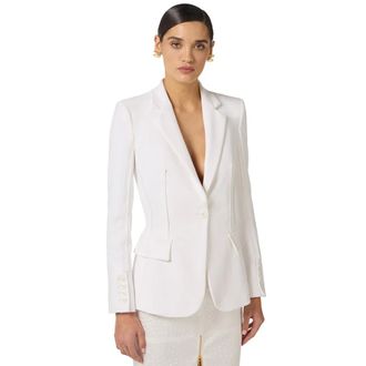 Elisabetta Franchi Femme, Vestes, Blanc, Taille: 40 FR Double Stretch Crepe Blazer