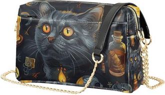 Mnsruu Sacs à bandoulière en cuir pour femme, motif crânes noirs, chats, sacs à main