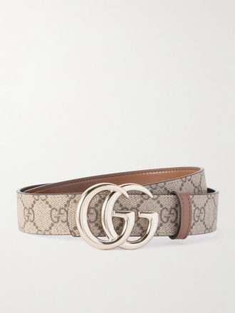 Gucci Gg Marmont Gürtel Aus Beschichtetem Canvas Mit Lederbesätzen - Neutral