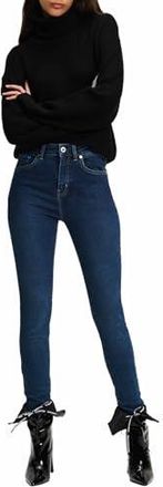 Karl Lagerfeld Femme, Denim Skinny Taille Haute, Jambe Skinny, Bleu Foncé Délavé, 2430