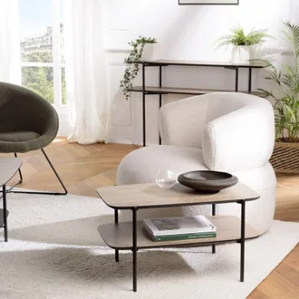 Macabane Macabane - julia - Table basse rect. double plateau couleur mocha pieds m&eacute;tal noir