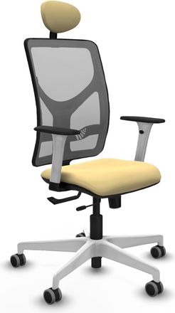 Piqueras y Crespo Schreibtischstuhl aus Kunstleder mit wei&szlig;en und schwarzen Armlehnen, h&ouml;henverstellbare Lendenwirbelst&uuml;tze und festes Kopfteil, ausgestattet mit Syncro