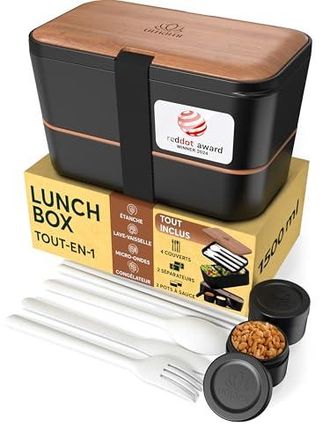 Umami Bento Lunch Box, Couverts & 2 Pots &agrave; Sauce Inclus, Bo&icirc;te Repas Encastrable, Lunchbox Micro-Ondable, Bo&icirc;te &agrave; Lunch Adulte Compartiment&eacute;e, Bento Box, Ce