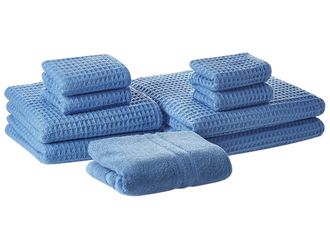 Beliani Handtuch Set mit Badematte Baumwolle blau 9-teilig Areora