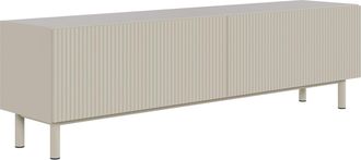 Selsey TV Schrank Mit Gefr&auml;ster Front, 140 cm, Greige- Elegantes TV Board F&uuml;r Wohnwand Wohnzimmer, Moderner Look Mit Metallf&uuml;&szlig;en, Praktische Stauf&auml;cher, Selb