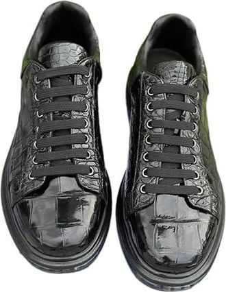 Generic Chaussures de marche authentiques en peau de crocodile v&eacute;ritable pour homme en cuir v&eacute;ritable dalligator - Chaussures plates d&eacute;contract&eacute;es noires &agrave; la