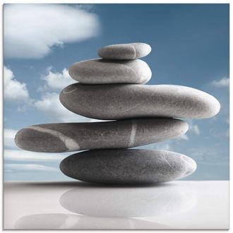 Artland ARTland Wanddeko Glasbilder Wandbild Glas Bild einteilig Quadratisch Natur Asien Zen Steine Entspannung Himmel Wolken T5PS