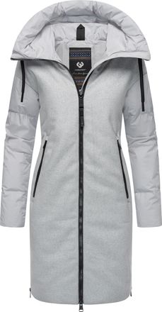Ragwear Damen Wintermantel Steppmantel in Wolloptik mit Kapuze und hohem Kragen Jumana YOUMODO Ash Gr. M