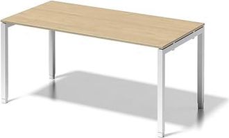 Bisley Cito Schreibtisch, 650-850 mm höheneinstellbares U-Gestell, Metall, Mp396 Dekor Ahorn, Gestell Verkehrsweiß, 80 x 160 x 85 cm