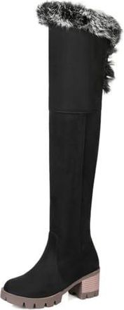 Generic Bottes de neige tendance pour femme - Doubl&eacute;es en peluche - Confortables - Bout rond - Talons blocs au-dessus du genou - Chaussures dhiver hautes, Noi