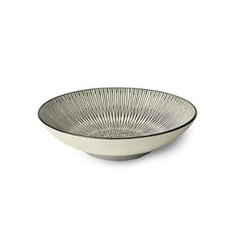 Medard De Noblat Assiette salade et p&acirc;tes - D19 cm - Hypnose - Gr&egrave;s - Lot de 6 - Cr&egrave;me et Noir