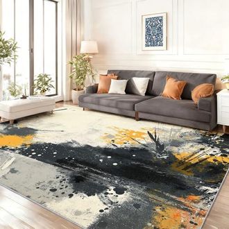 Generic Jaune Clair Noir Tapis de Bain antid&eacute;rapant, Moquette d&eacute;coratifs Abstrait Shabby Chic Vintage Motif r&eacute;sistant &agrave; la d&eacute;coloration Hydrofuge pour Salon C