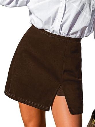 Cupshe Jupe-short taille haute pour femme avec fente lat&eacute;rale et jambes &eacute;vas&eacute;es, marron, S