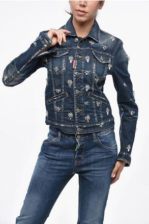 Dsquared2 Denim BOYFRIEND JEAN Jacket with Crystals size 36