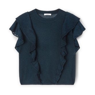 Motivi Lurex-Pullover mit R&uuml;schen - - Knitwear - Damen - Blau - XS