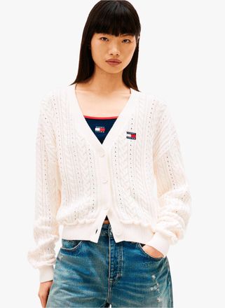 Tommy Hilfiger Cardigan coupe carr&eacute;e en maille torsad&eacute;e de coton