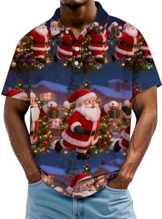 Generic Polo de No&euml;l pour homme - Imprim&eacute; bonhomme de neige amusant - P&egrave;re No&euml;l - Manches courtes - D&eacute;contract&eacute; - T-shirt de golf hawa&iuml;en - T-shirt de vacance