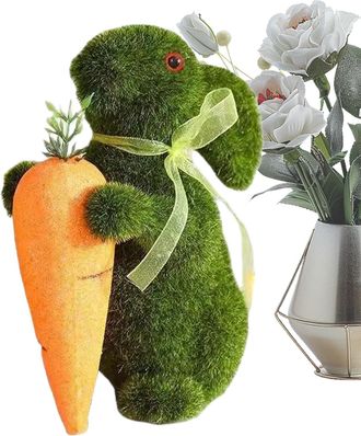 Generic Hasenfigur, gr&uuml;ne Statue mit Ostermoos - stehender, beflockt mit Karotte - f&uuml;r Tischdecken, Tischdecken, Tischl&auml;ufer, Haus, Kolonial, Au&szlig;endekoration,