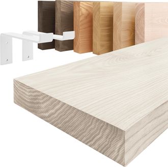 Lamofootwear Manufaktur Wandregal Holz Gerade | Regal Farbe: Weiß | mit weißem Original Regalträger | 140 cm