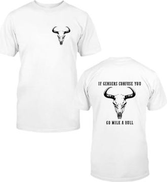 Generic T-shirt &agrave; col en V &laquo; If Genders Confuse You Go Milk A Bull &raquo;, blanc, L