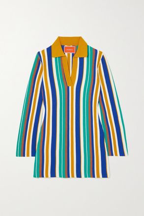 La DoubleJ Bay Minikleid Aus Gestreiftem Baumwoll-rippstrick - Blau