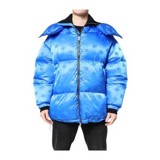 Dolce & Gabbana Blaue Steppkapuzenjacke mit Logo - - Jackets - Herren - Blau - S