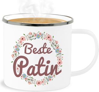 Shirtracer Emaille Becher Blechbecher - Patentante - Tassen - Beste Patin Tasse - 300 ml - Wei&szlig; Silber - godi lieblings godi/patentante geschenke f&uuml;r geschenk mi