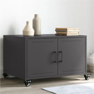 vidaXL Vidaxl - Table basse fixe noire 68x50x43,5 cm - Acier lamin&eacute; &agrave; froid - Grand espace de rangement - 4 roues pour d&eacute;placement facile