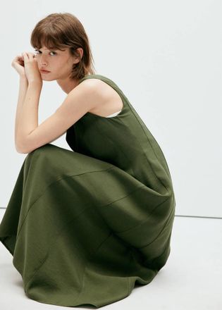 Mango Robe midi &agrave; col V kaki - Femme - XXS - MANGO
