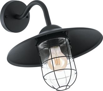 Eglo Außen-Wandlampe Melgoa, 1 flammige Außenleuchte, Wandleuchte aus verzinktem Stahl in Schwarz und Glas in Transparent, E27 Fassung, IP44