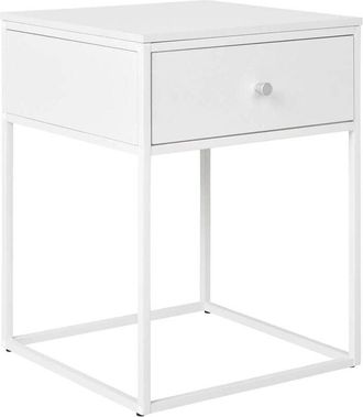 Altobuy HARALD - Bout de Canapé 1 Tiroir Carré Acier et Plateau Aspect Bois Blanc