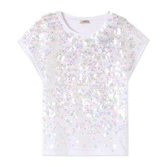 Oltre T-Shirt mit Paillettenstickerei - - Tops - Damen - Wei&szlig; - L