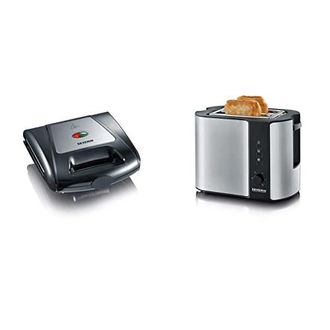 Severin Sandwich-Toaster, 3-in-1 Funktion, 1.000 W, SA 2968, EDS-geb./ schwarz & Automatik-Toaster, Toaster mit Br&ouml;tchenaufsatz, Auftauen und Erw&auml;rmen, 800 W,