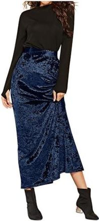 Generic Jupes en velours pour femme - Coupe ajust&eacute;e - Jupe trap&egrave;ze - Jupe crayon incurv&eacute;e - Jupe longue extensible - Jupe &eacute;vas&eacute;e - Jupe longue taille 46 - Jup