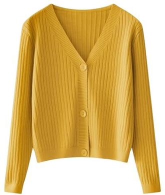 Generic Cardigan &agrave; simple boutonnage pour femme - Col en V - Pour lhiver, jaune, Taille Unique