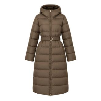 Max Mara Langer Daunenmantel mit G&uuml;rtel - - Coats - Damen - Braun - XS