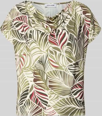 More & More T-Shirt im Allover-Look mit Wasserfall-Ausschnitt