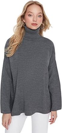 Trendyol Pull Oversize uni à col roulé Maillot de survêtement, Gris, L Femme