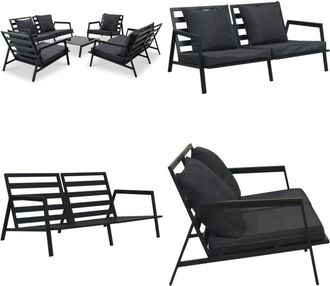 vidaXL 5-tlg. Garten-Lounge-Set mit Auflagen Aluminium Dunkelgrau - Alu-Gartenm&ouml;bel - Gartenloungeseset - Outdoor M&ouml;bel - Garten Sofa - Rattan Gartenm&ouml;bel