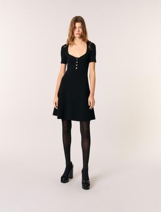 Maje Robe Courte En Maille C&ocirc;tel&eacute;e - Noir - Taille 42 - Maje