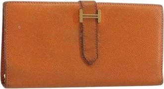 Herm&egrave;s Portefeuille long vintage doccasion - Femme - Pre-owned - Orange - Taille: ONE Size