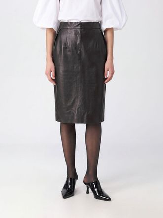 Magda Butrym Jupe crayon midi en cuir &agrave; taille haute avec fente arri&egrave;re