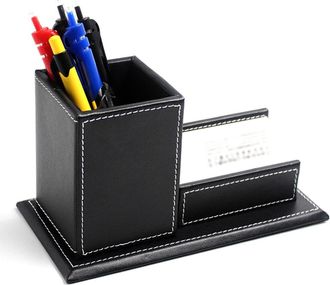 Holibanna Praktischer Schreibtisch Organizer und Stiftehalter aus Pu Leder Business Kartenhalter f&uuml;r B&uuml;ro und Homeoffice Schwarzer B&uuml;roartikel Organizer