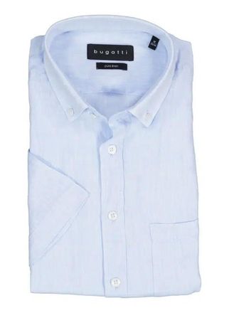 Bugatti Herren Kurzarmhemd blau Leinen