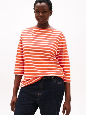 Tommy Hilfiger T-Shirt CRV SLIM CODY BOAT-NK 3/4SLV in Gro&szlig;en Gr&ouml;&szlig;en, 3/4 &Auml;rmel, Logostickerei