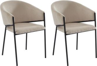 Vente-Unique Pascal Morabito - Lot de 2 chaises avec accoudoirs en velours c&ocirc;tel&eacute; et m&eacute;tal noir - Cr&egrave;me - ordida de