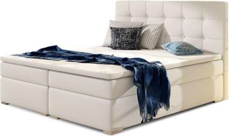 Les Tendances Lit boxspring simili cuir blanc avec matelas et surmatelas Kavin-180x200