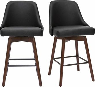 Miliboo Design-Barhocker drehbar schwarz und dunkles Holz H65 cm (2er-Set) HASTA