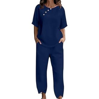 Generic Surv&ecirc;tement pour femme - Grande taille - Chemise &agrave; manches longues - Pantalon large assorti - Tenue de vacances 2 pi&egrave;ces - Surv&ecirc;tement pour femme - En
