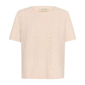 Cream Kurzarm Pullover Sweater Hafer Melange - - Knitwear - Damen - Beige - 2XL